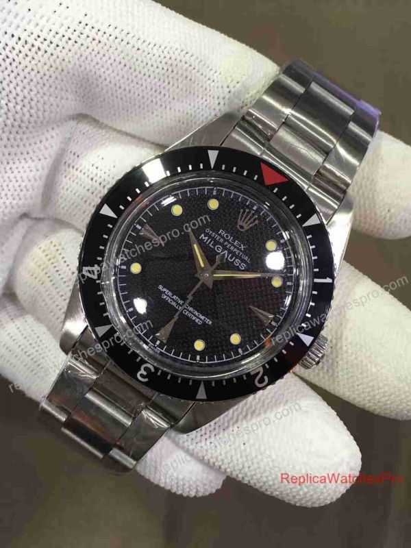 Replica Vintage Rolex Red Triangle Milgauss Black Bezel Mens Watch On Sale