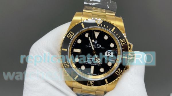 1:1 Replica Clean Factory Black Face Rolex Submariner Gold Watch Swiss ...