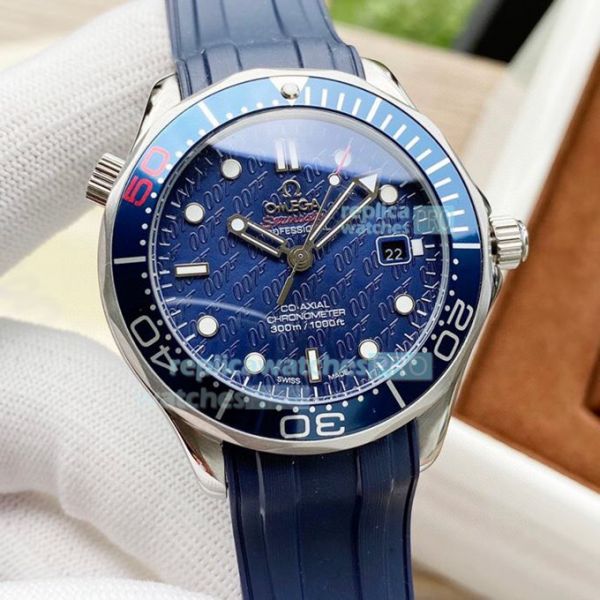 Best Omega 007 50th Anniversary Replica Seamaster Men Rubber Strap Blue ...