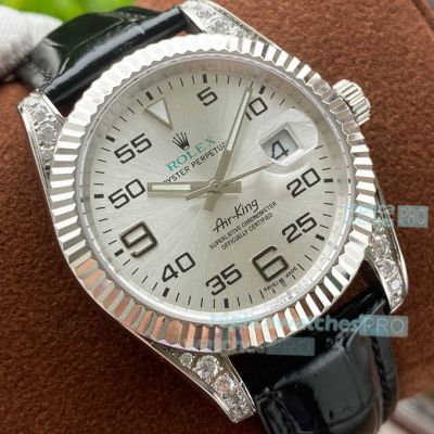 AAA Grade Replica Rolex Air-King Silver Face Silver Bezel Watch 40mm ...