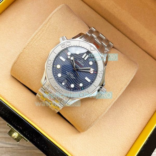 Swiss Super Copy Omega Seamaster Men Blue Face Stainless Steel Strap